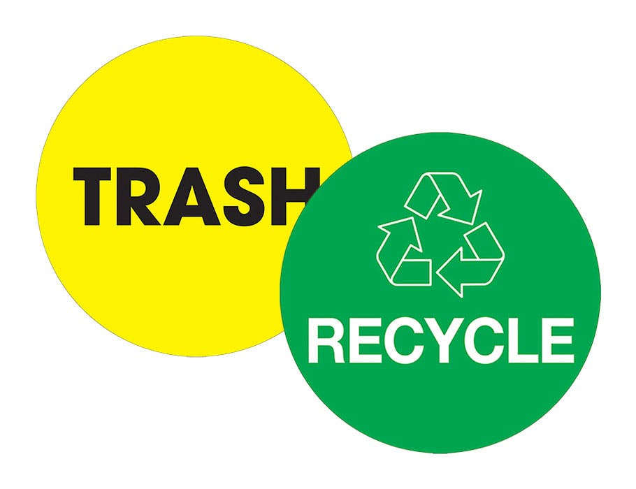 Circle Trash and Recycle Labels | Round Trash & Recycle Labels ...