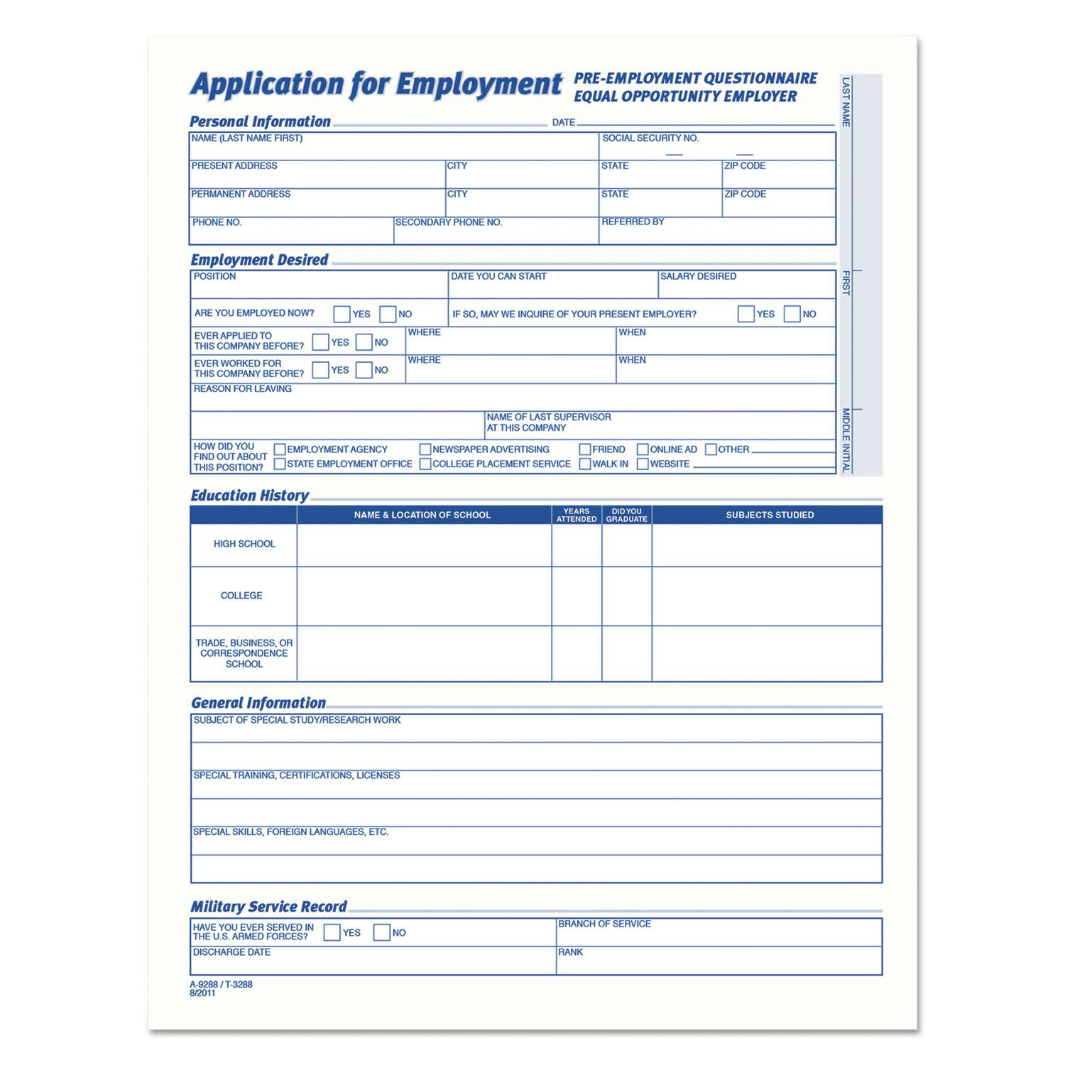 TOPS™ Comprehensive Employee Application Form - Trinity Packaging Supply